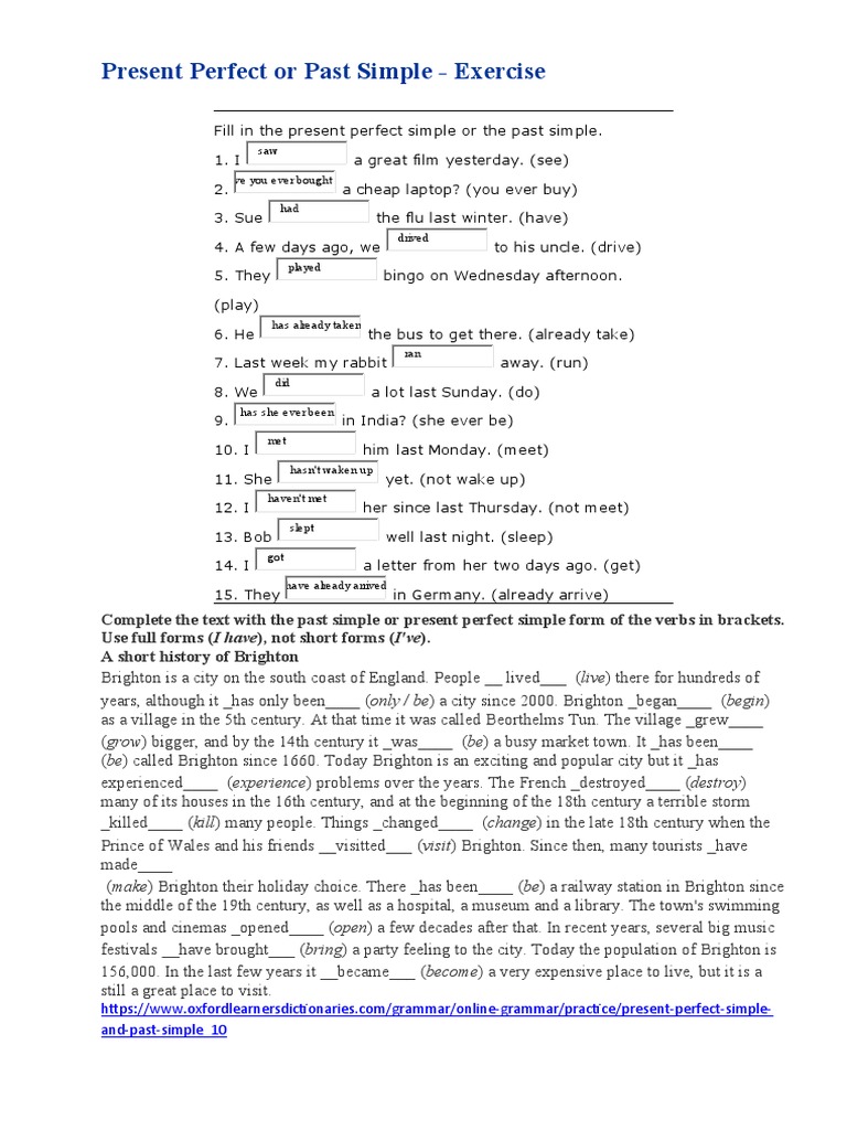 Present Perfect or Past Simple | PDF