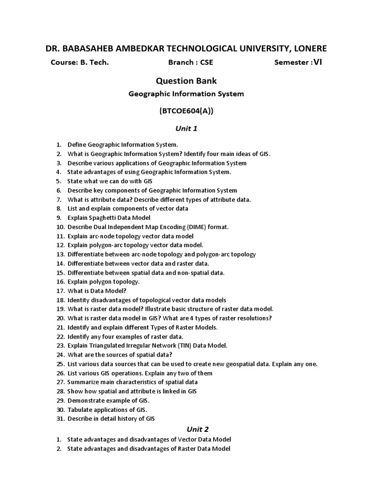 GIS Question Bank | PDF | Geographic Information System | File Format