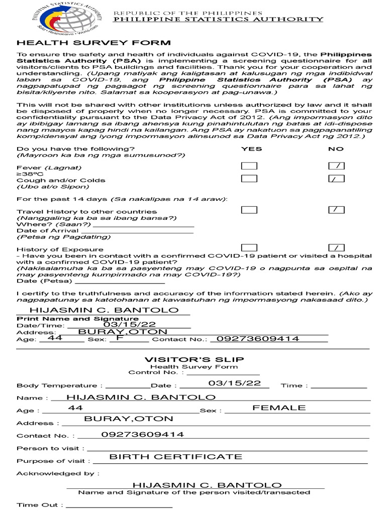Health Declaration Form NSO | PDF