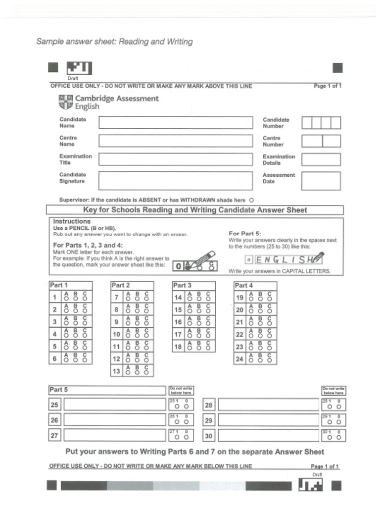 Key Test Answer Sheet | PDF