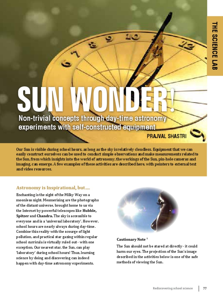 Sun Wonder! Non-Trivial Concepts Through Day-Time Astronomy Experiments ...