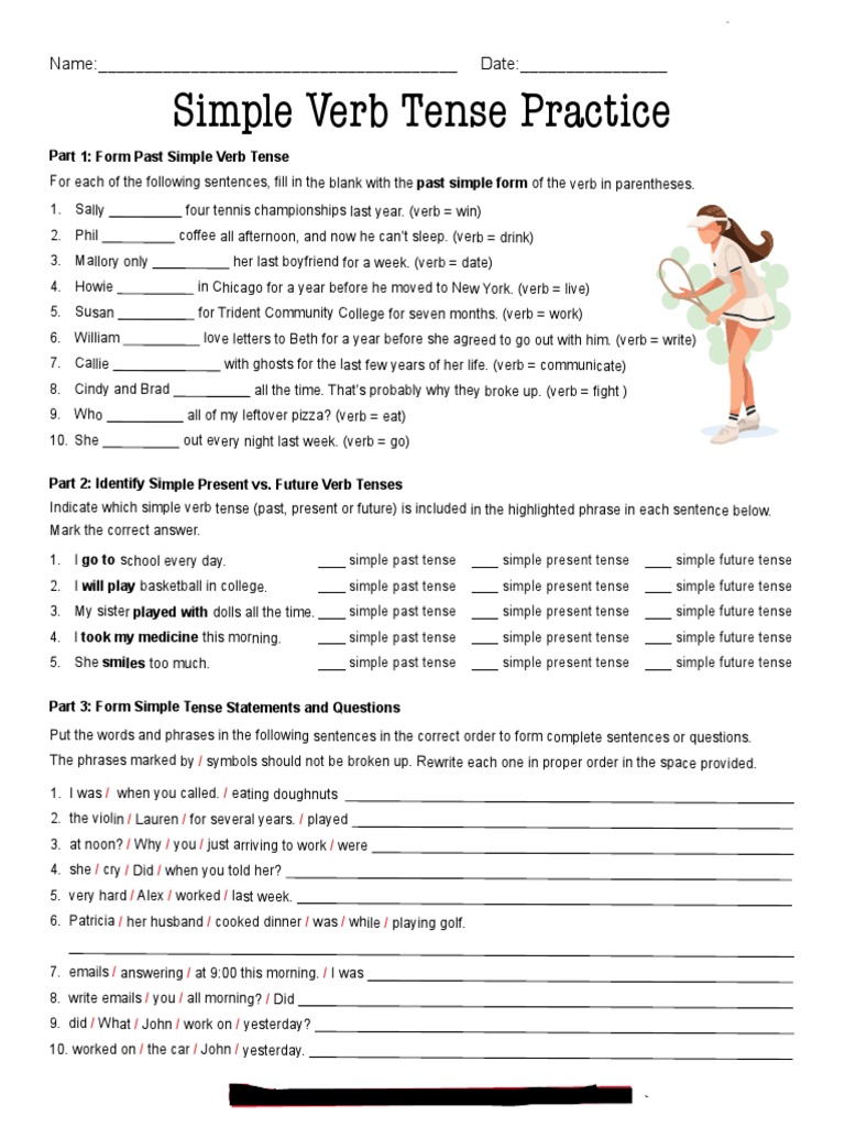 Free Verb Tense Worksheets