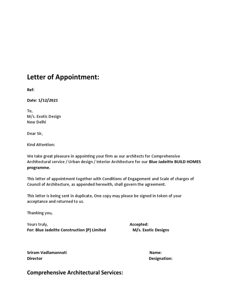 Letter of Appointment Architect | PDF | Architect | Specification ...