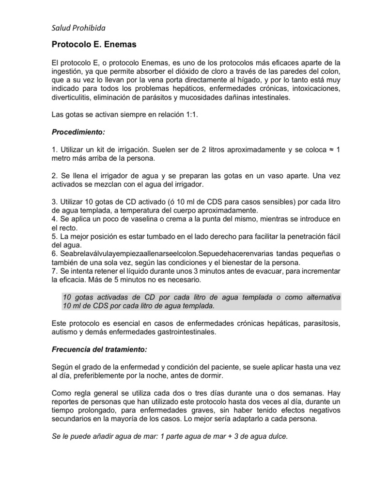 Protocolo E. Enemas | PDF | Cloro | Sustancias químicas