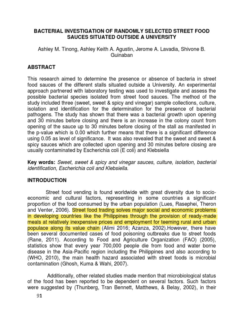 Bacterial Investigation of Randomly Selected Street Food Sauces ...