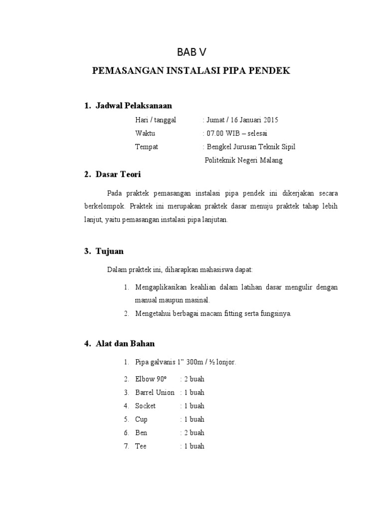 Instalasi Pipa Pendek Pdf