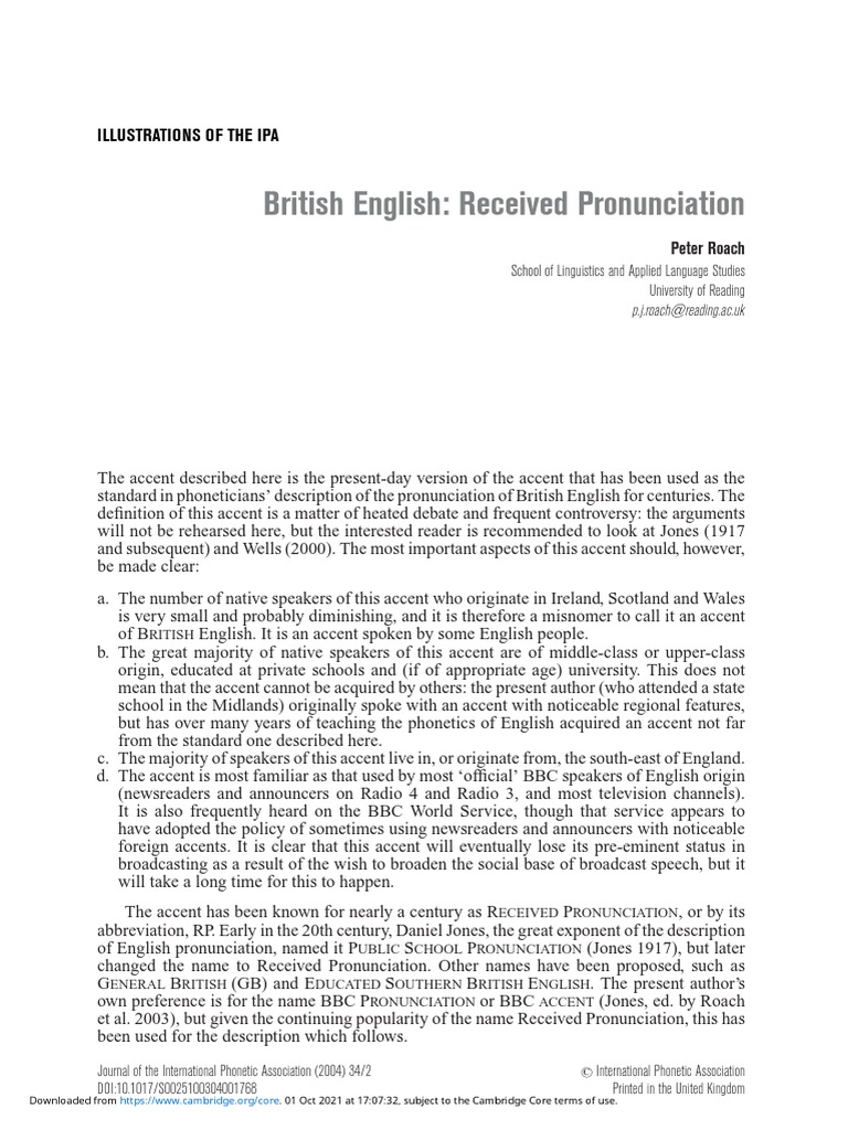 British English Received Pronunciation | PDF | Vowel | Consonant