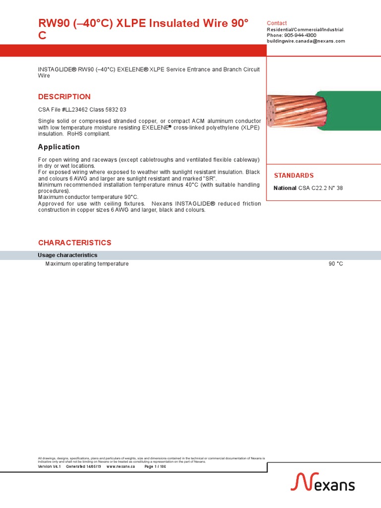 Nexans Xlpe RW90 | PDF | Electrical Wiring | Electrical Conductor