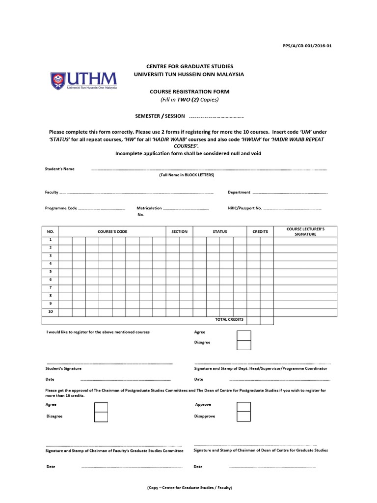 Course Registration Form | PDF | Educational Stages