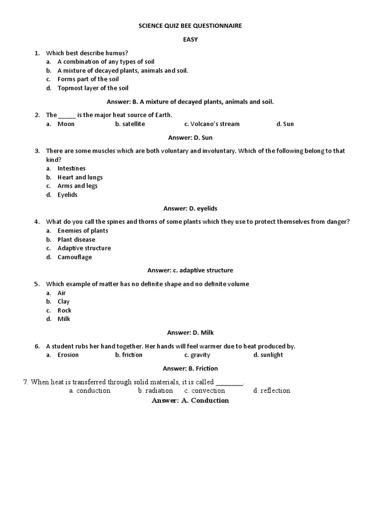 Grade 4 SCIENCE QUIZ BEE QUESTIONNAIRE | PDF | Water | Soil