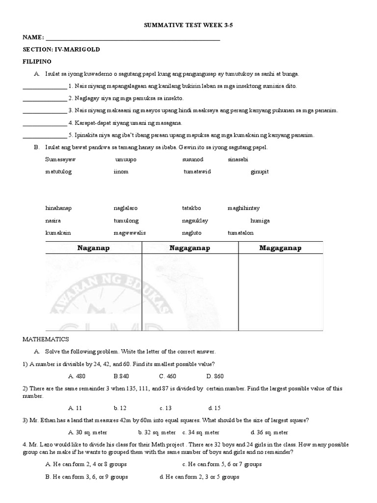 Q2 Week 3 5 Summative Test | PDF | Grammatical Gender | Syntactic ...
