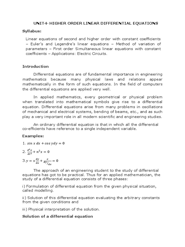 Notes-Higher Orde ODE | Download Free PDF | Differential Equations ...