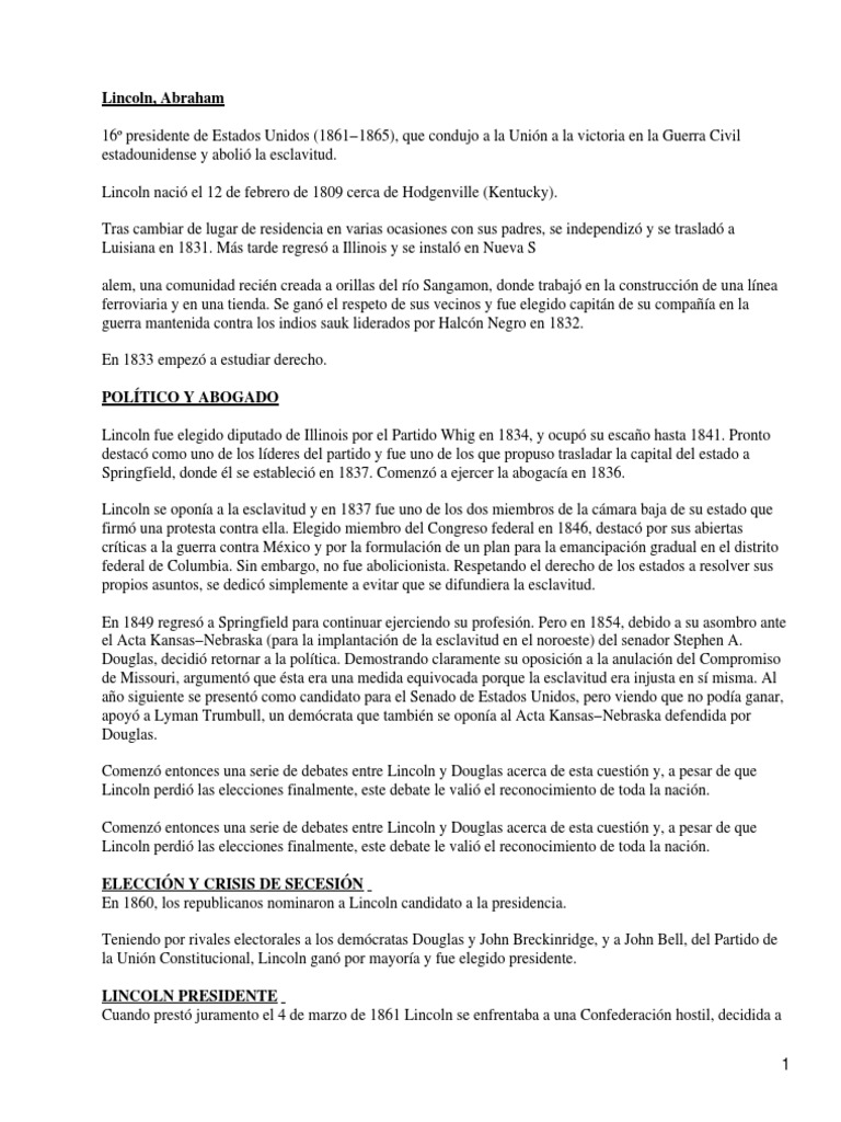 Lincoln Abraham | PDF | Abraham Lincoln | Unión (guerra civil americana)