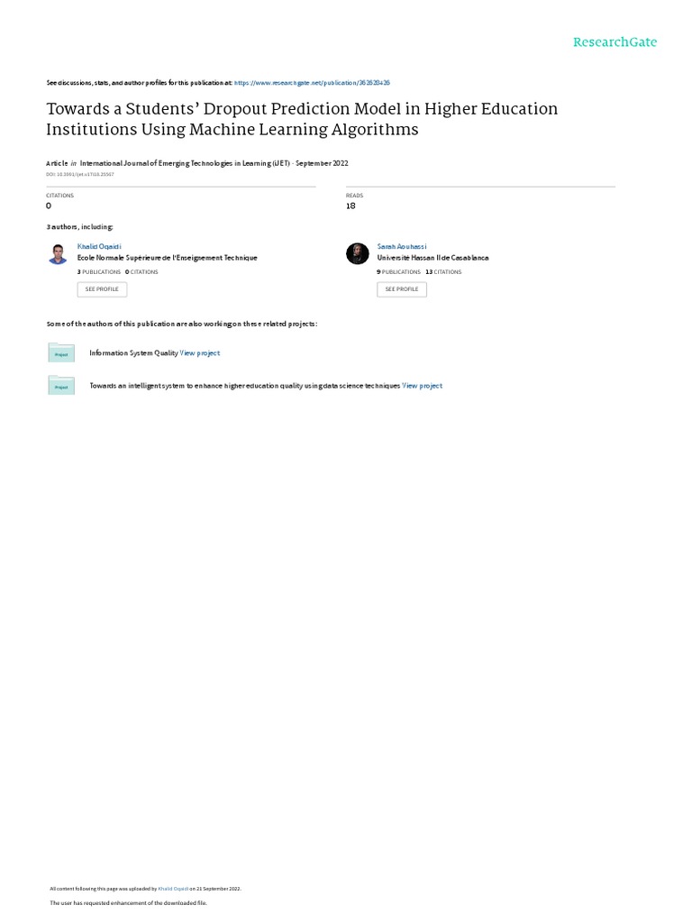 Towards A Students' Dropout Prediction Model in Higher Education Institutions Using Machine ...