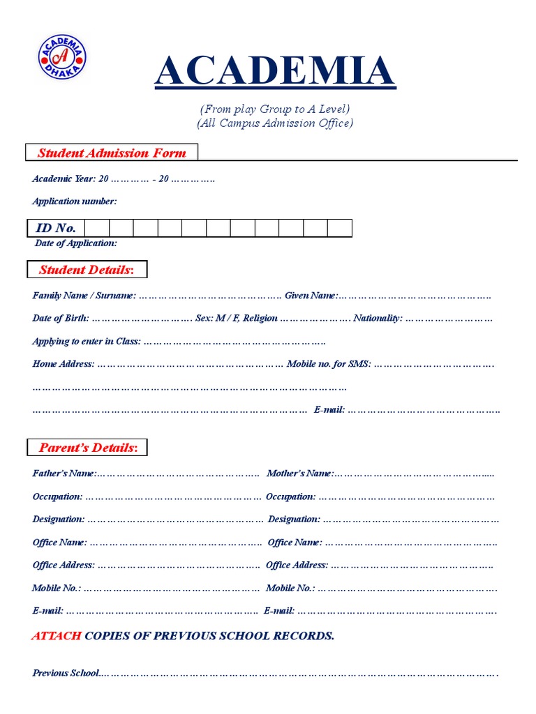 Student Admission Form Template | PDF | Career & Growth