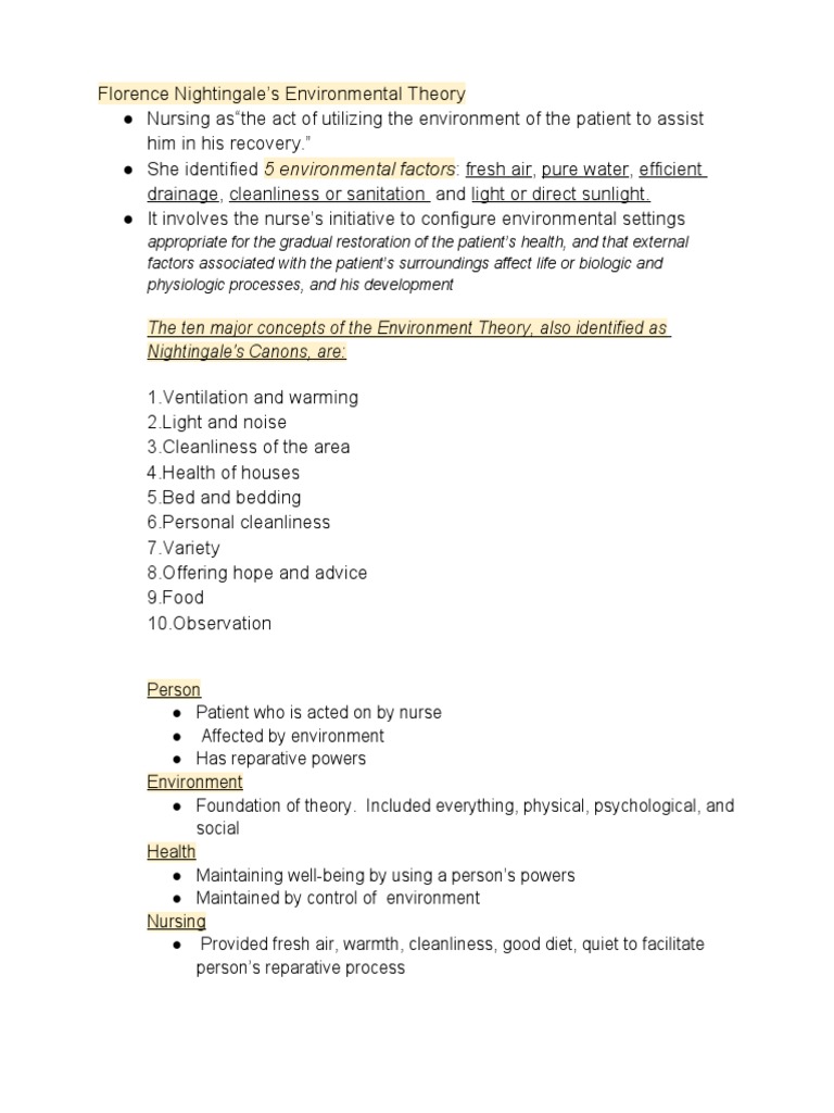 Florence Nightingales Environmental Theory | PDF