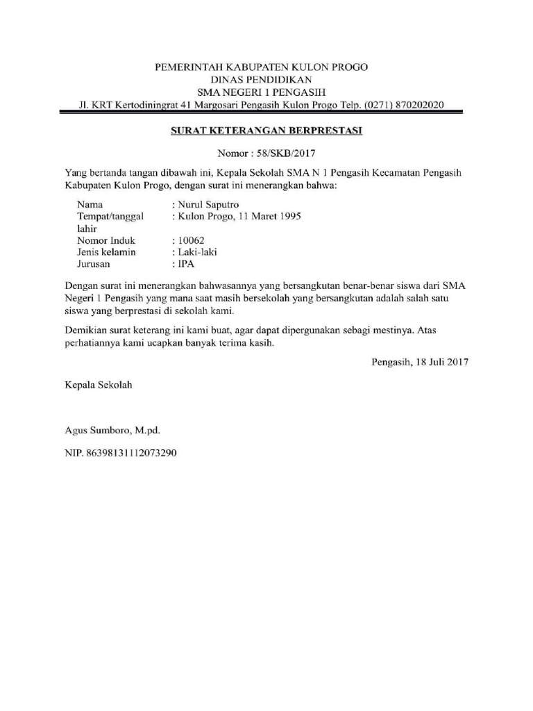 Contoh Surat Keterangan | PDF