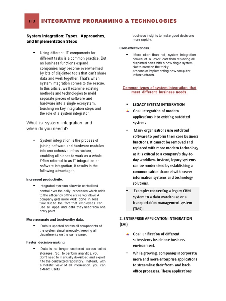 Integrative Proramming & Technologies: System Integration: Types, Approaches, and Implementation ...
