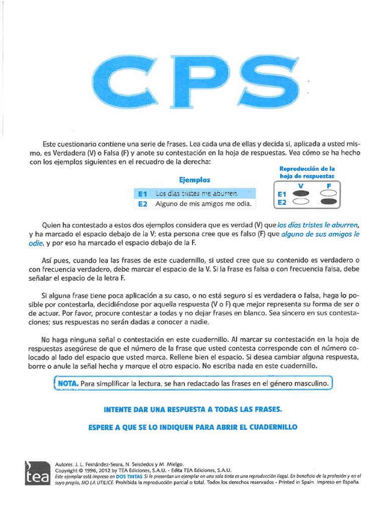 Cuestionario CPS Color | PDF
