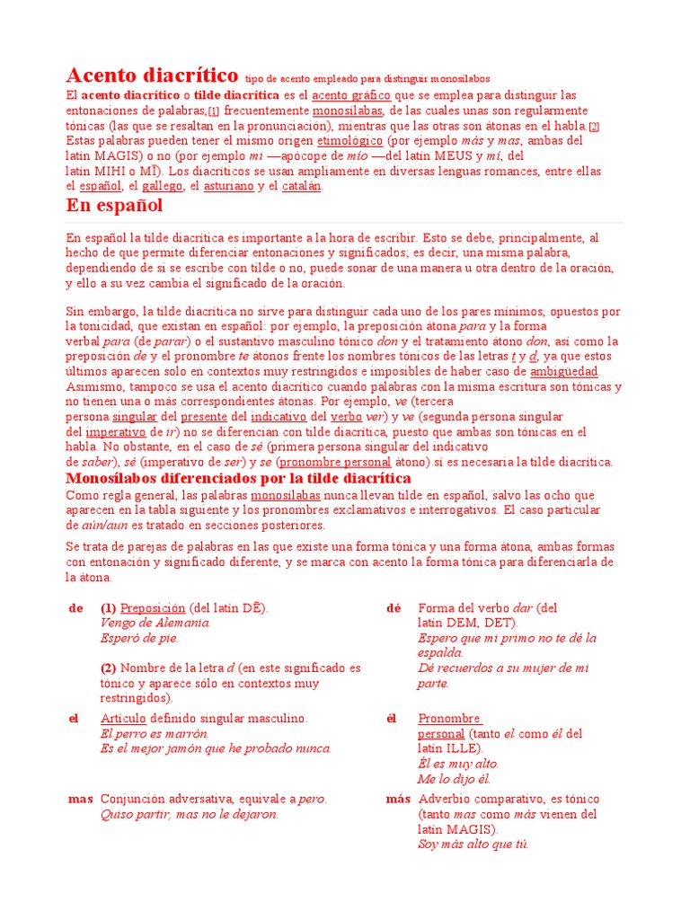 Acento Diacrítico Tipo de Acento Empleado para Distinguir Monosílabos ...