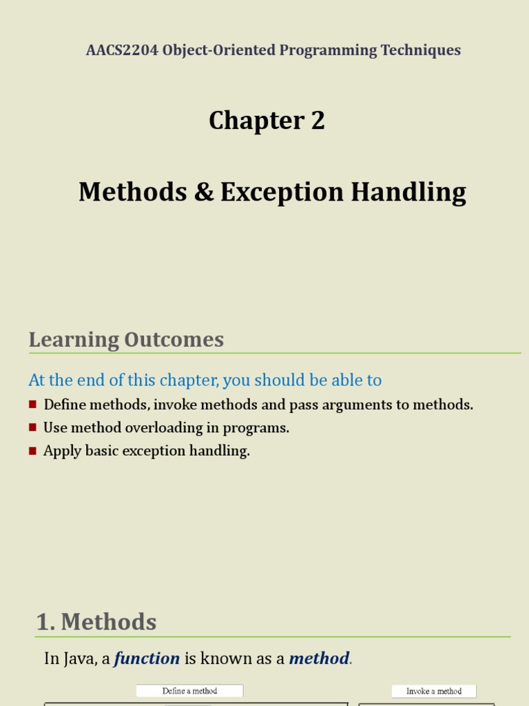 Chapter 2 Methods And Exception Pdf Method Computer Programming Parameter Computer
