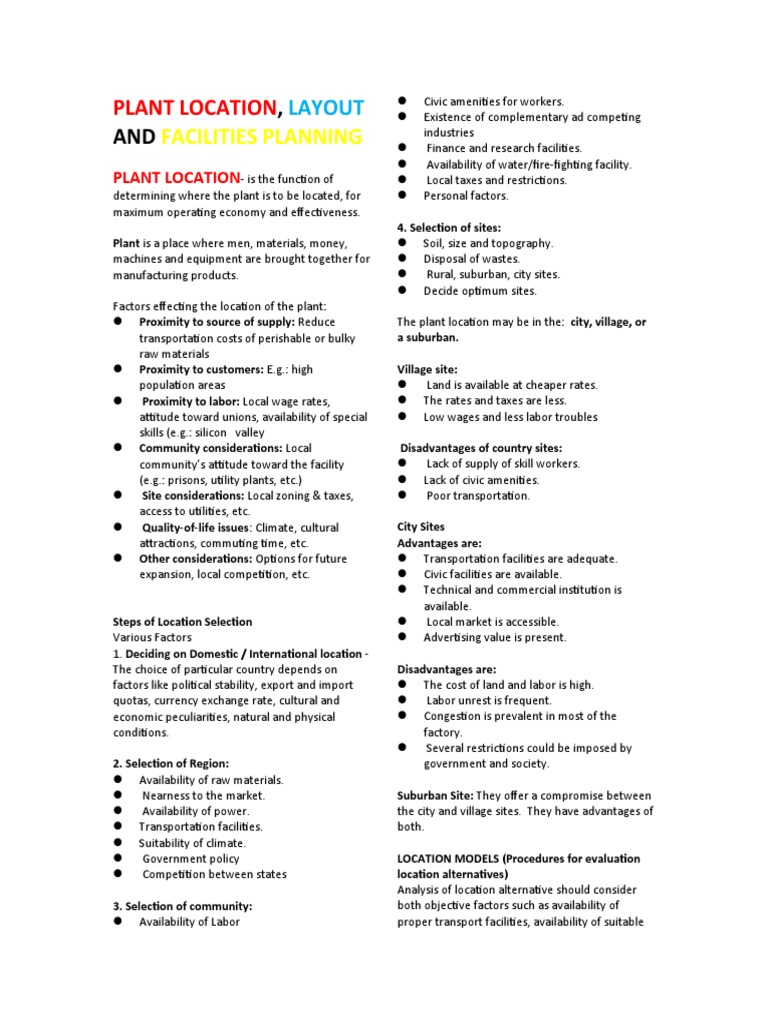 PLANT LOCATION, LAYOUT and Planning | PDF | Lighting | Ventilation (Architecture)
