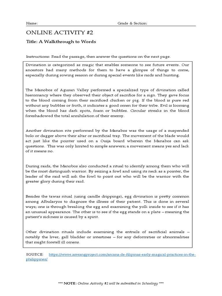 Online Activity 2 (G7) | PDF | Divination | Rituals