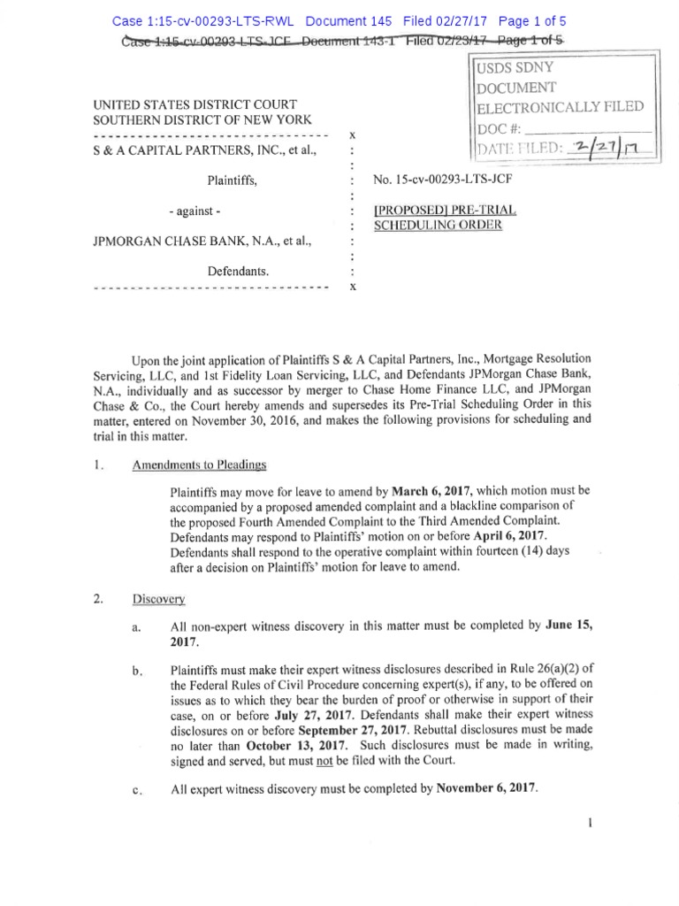 145 Pre-Trial Scheduling Order | PDF | Discovery (Law) | Complaint