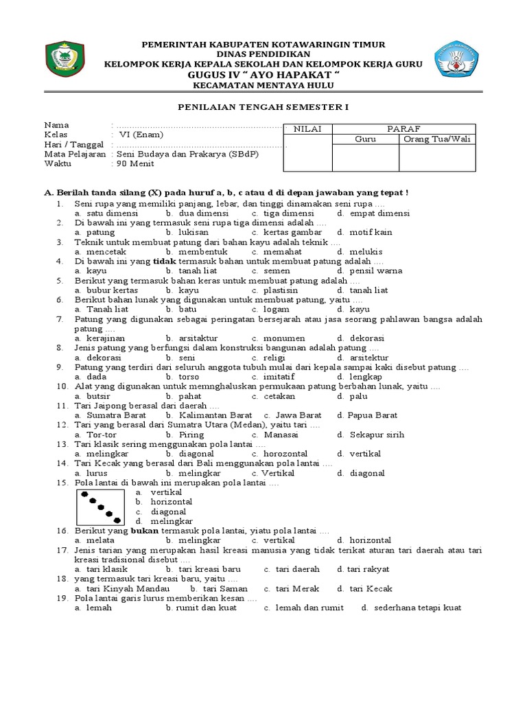 Soal PTS1 SBDP Kelas 6 | PDF