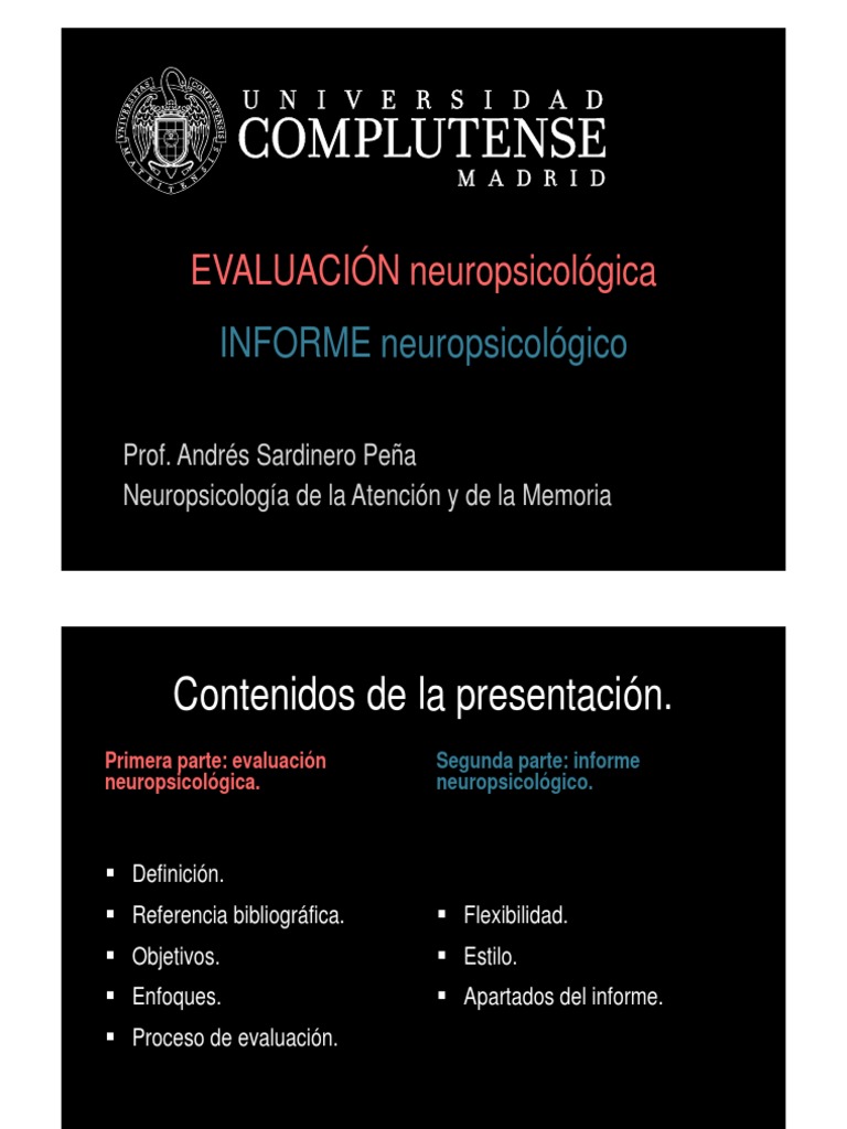 Evaluación e Informe Neuropsicológico | Descargar gratis PDF | Las emociones | Evaluación