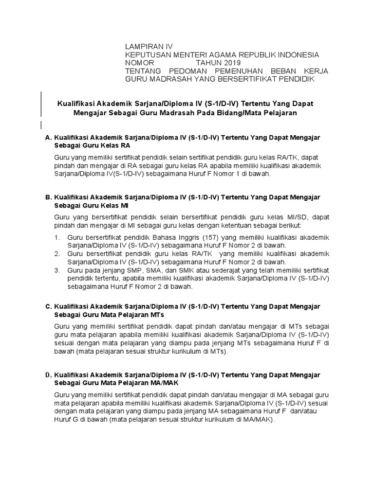 Lampiran 4 - KMA 890 Pedoman Beban Kerja Guru | PDF