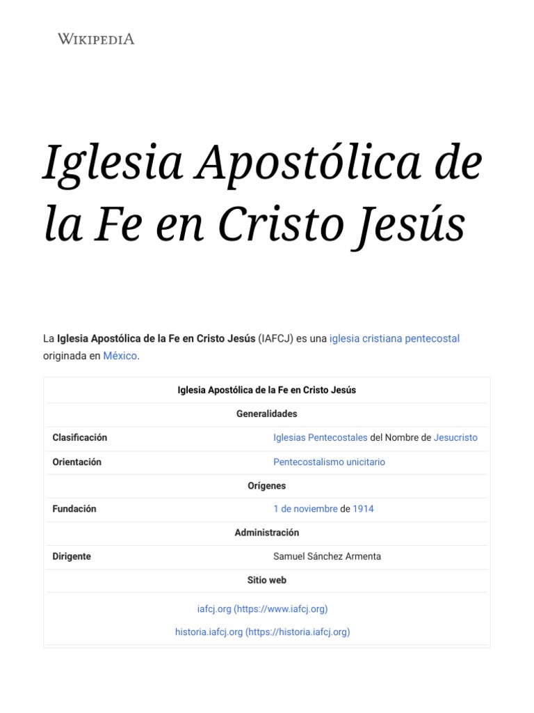 Iglesia Apostólica de La Fe en Cristo Jesús - Wikipedia, La ...