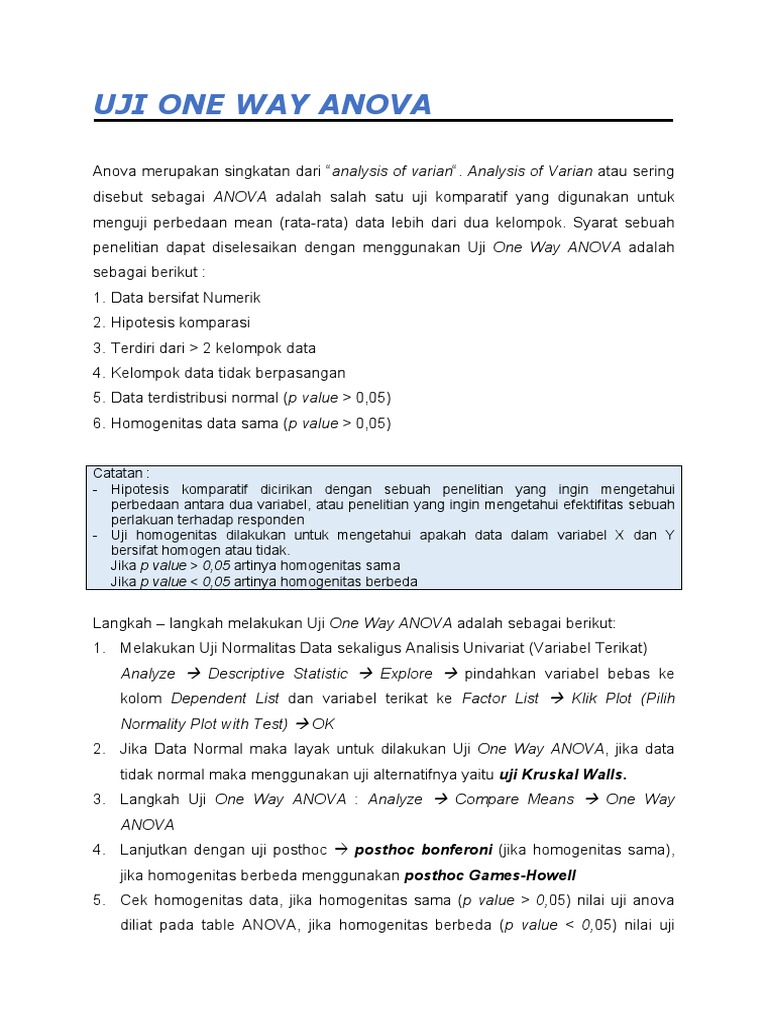 Tutorial Uji One Way Anova | PDF
