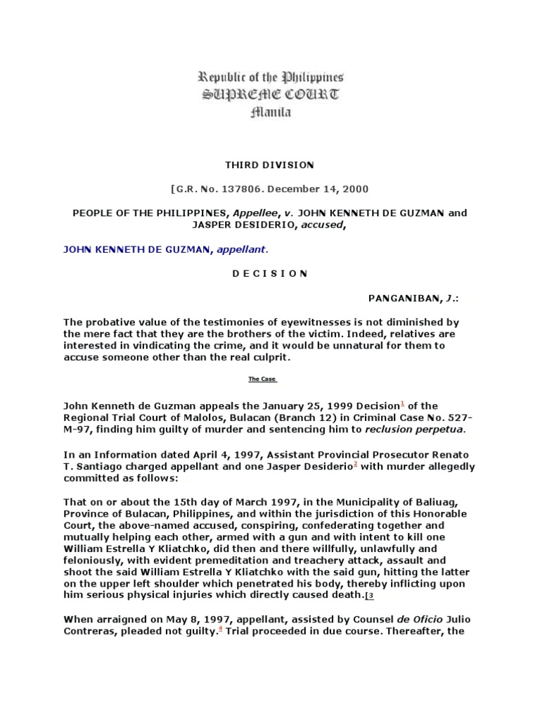 People v. de Guzman | PDF | Witness | Murder