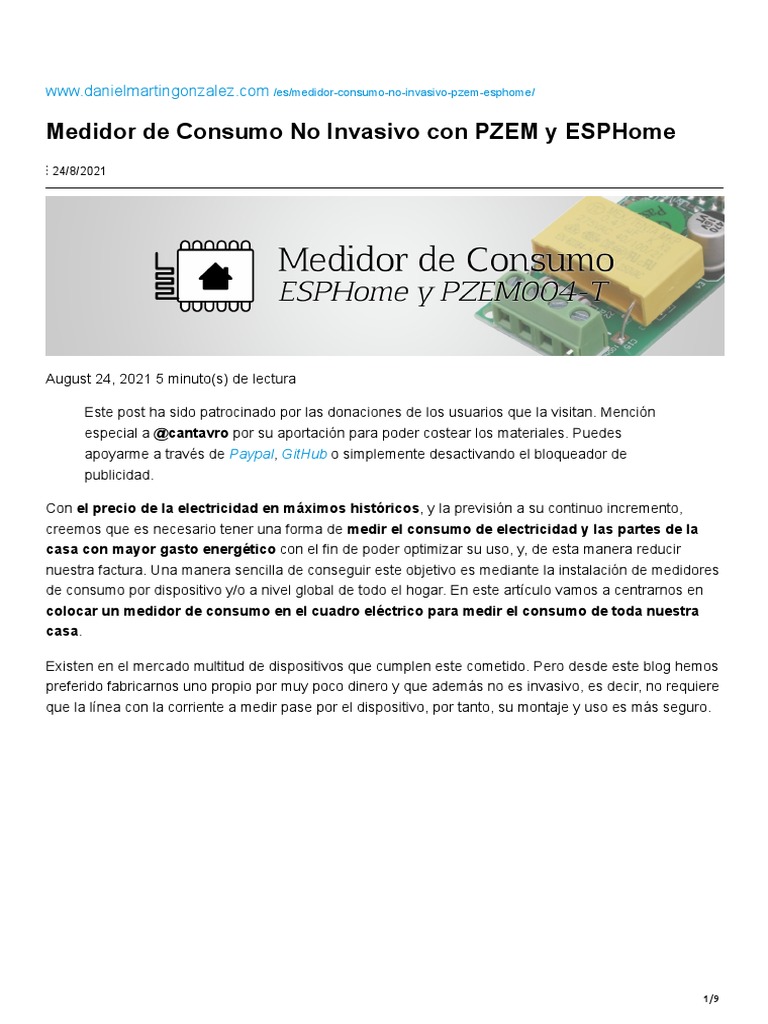 Medidor de Consumo No Invasivo Con PZEM y ESPHome | PDF | USB | Informática