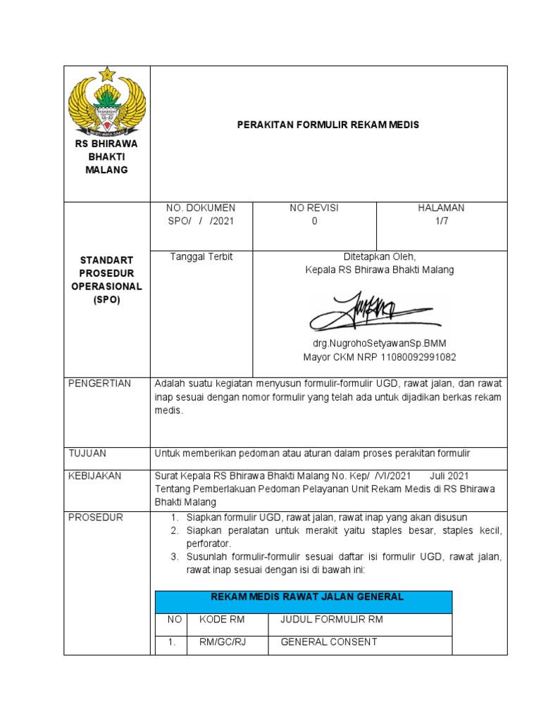 Spo Pengurutan Formulir Rekam Medis | PDF