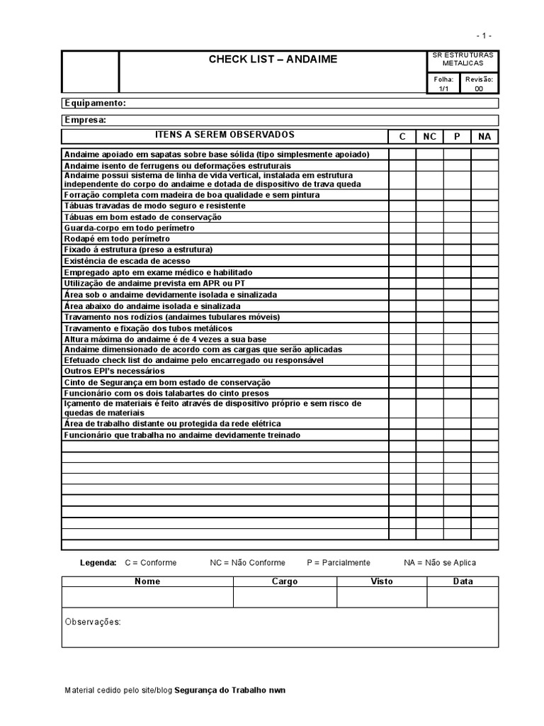 Check List Andaime | PDF