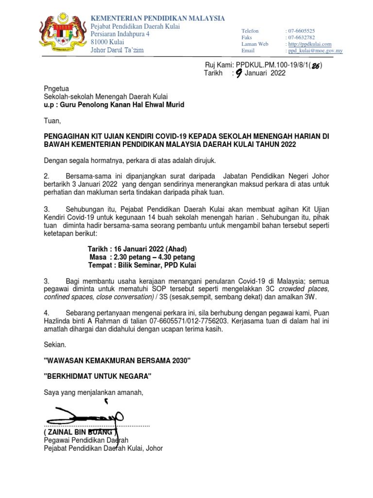 Surat Pengambilan Test Kit - SM Harian | PDF