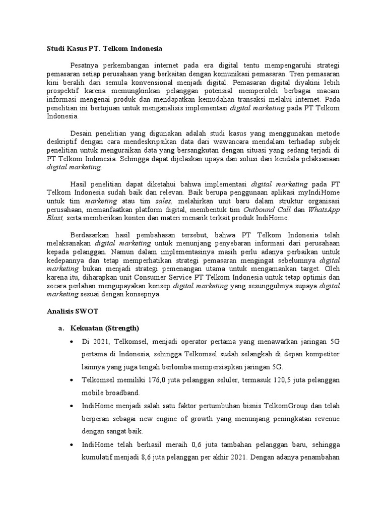 Studi Kasus PT. Telkom | PDF