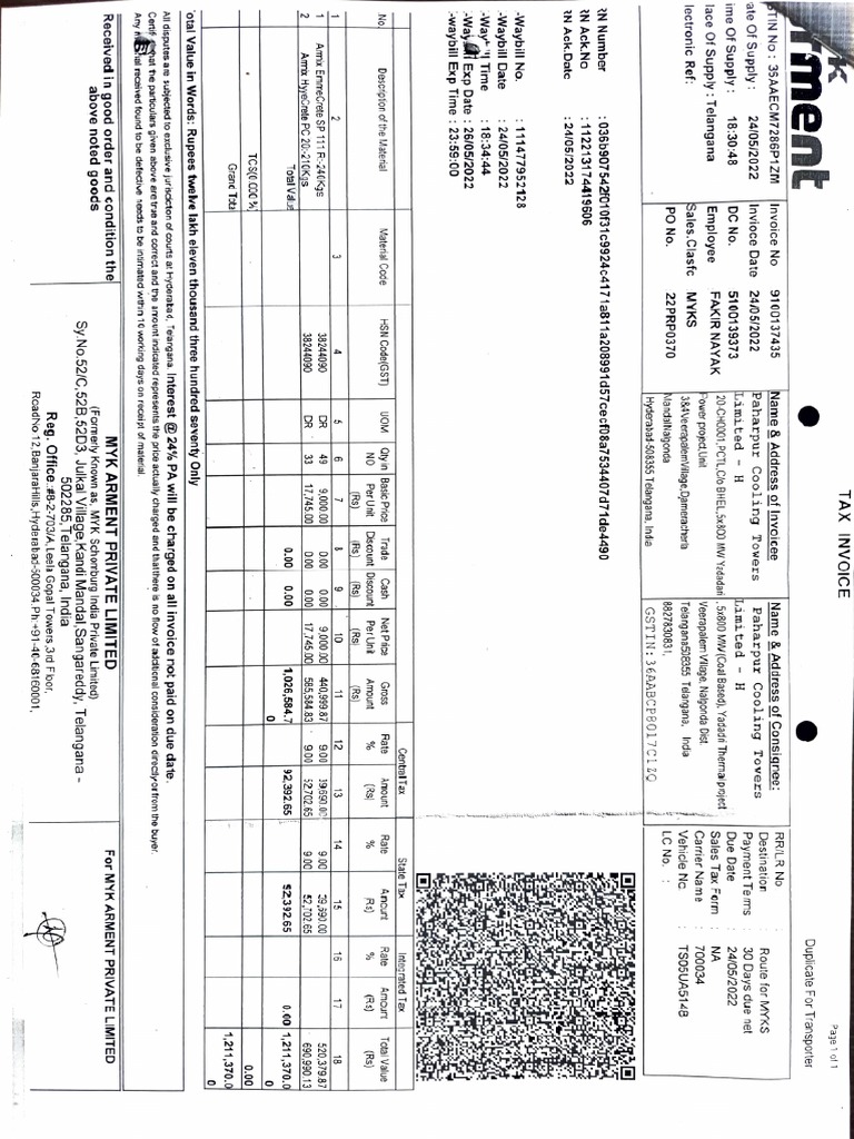 Admixture MTC, Invoice | PDF | Invoice | Physical Quantities