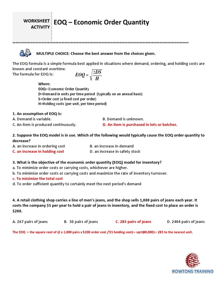 EOQ Questions With Answers | PDF