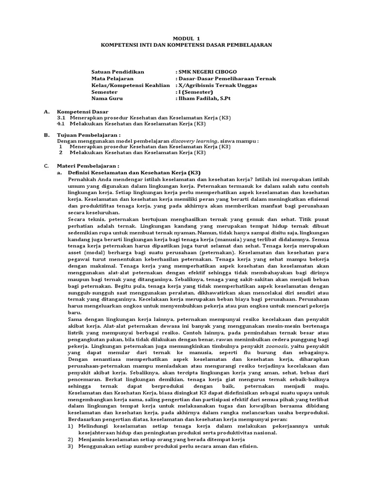 Modul Dasar Pemeliharaan Ternak Semester 1 | PDF