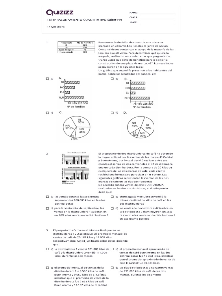 Taller Razonamiento Cuantitativo Saber Pro - Print - Quizizz | PDF ...