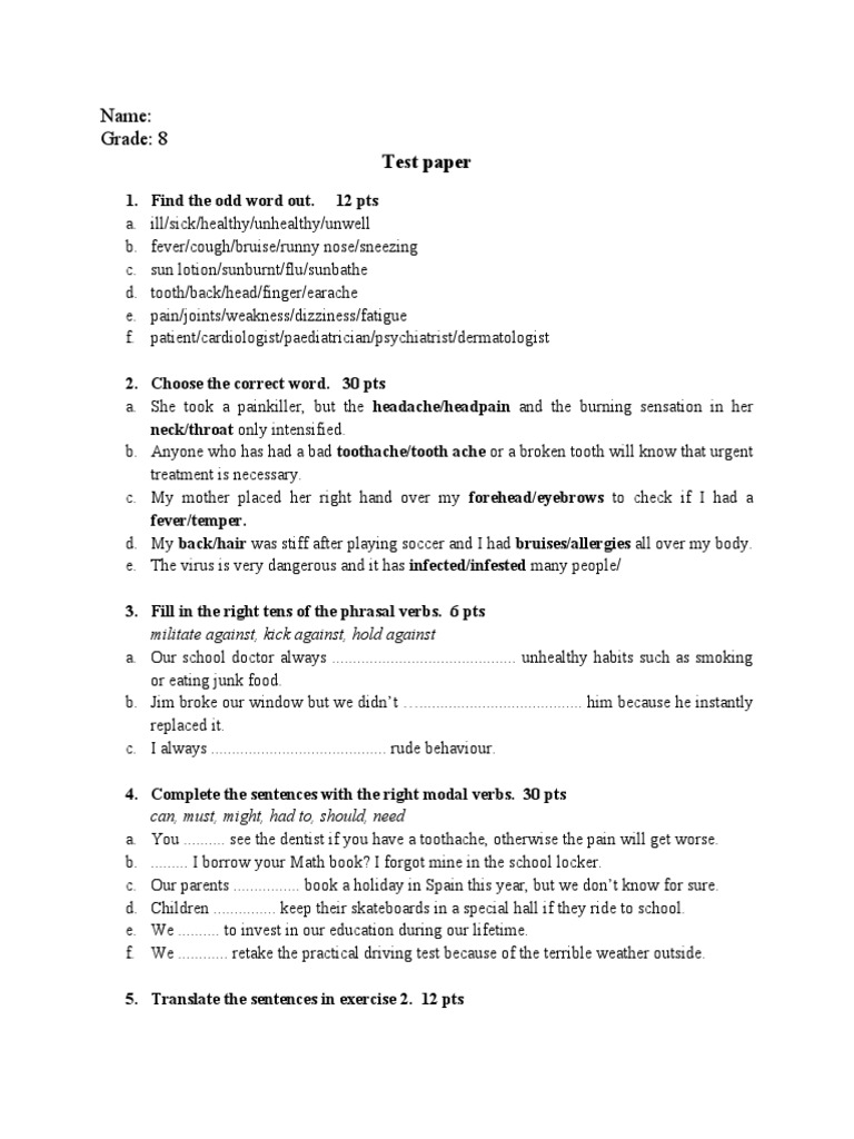 8th Grade Health Vocabulary Test | PDF | Language Arts & Discipline ...
