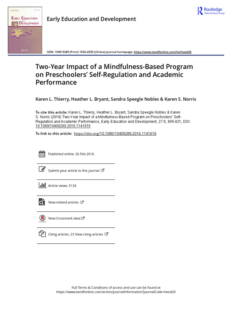 Two Year Impact of A Mindfulness Based Program On Preschoolers Self ...