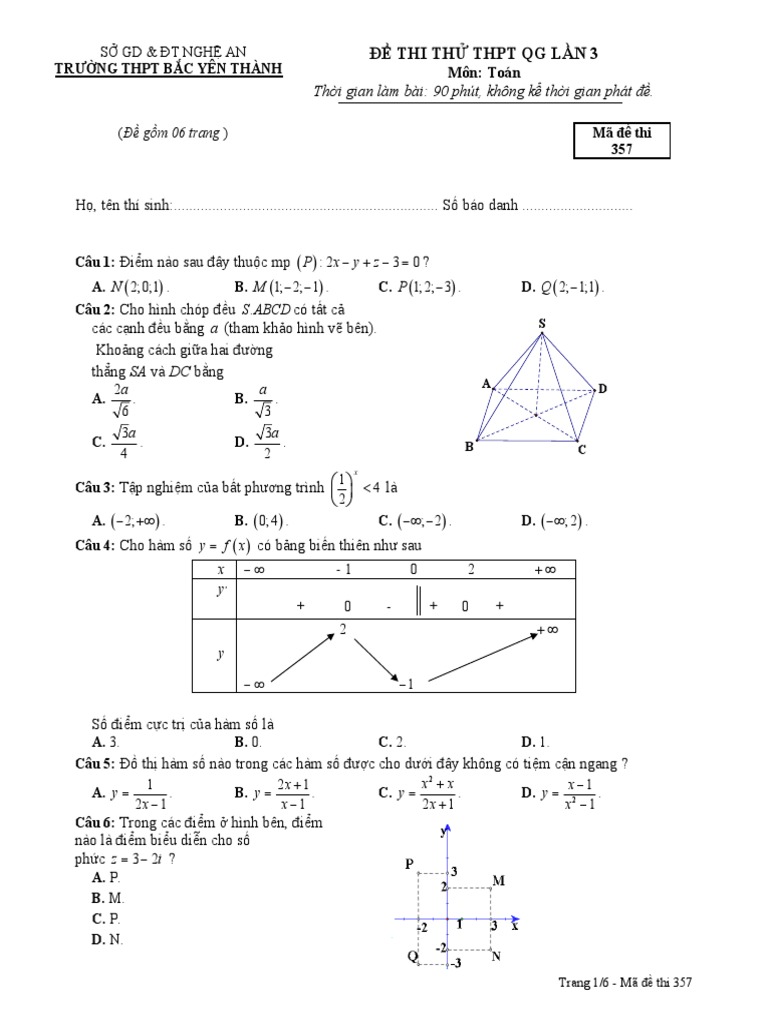 (Taimienphi.vn) Đề Thi Thử THPT 2018 Môn Toán Trường THPT Bắc Yên Thành - Nghệ an Lần 3 | PDF