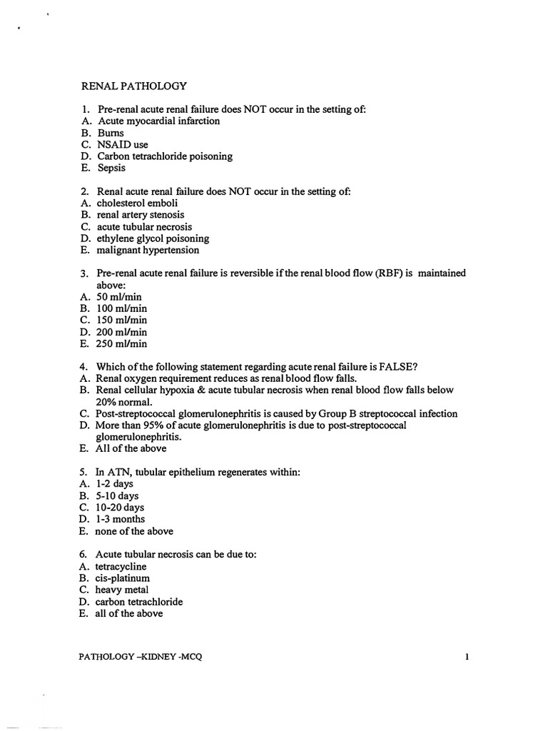 057 Pathology MCQ ACEM Primary Renal | PDF | Kidney | Hypertension