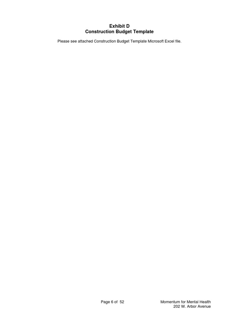 Exhibit D Construction Budget Template | PDF | Door | Home Appliance