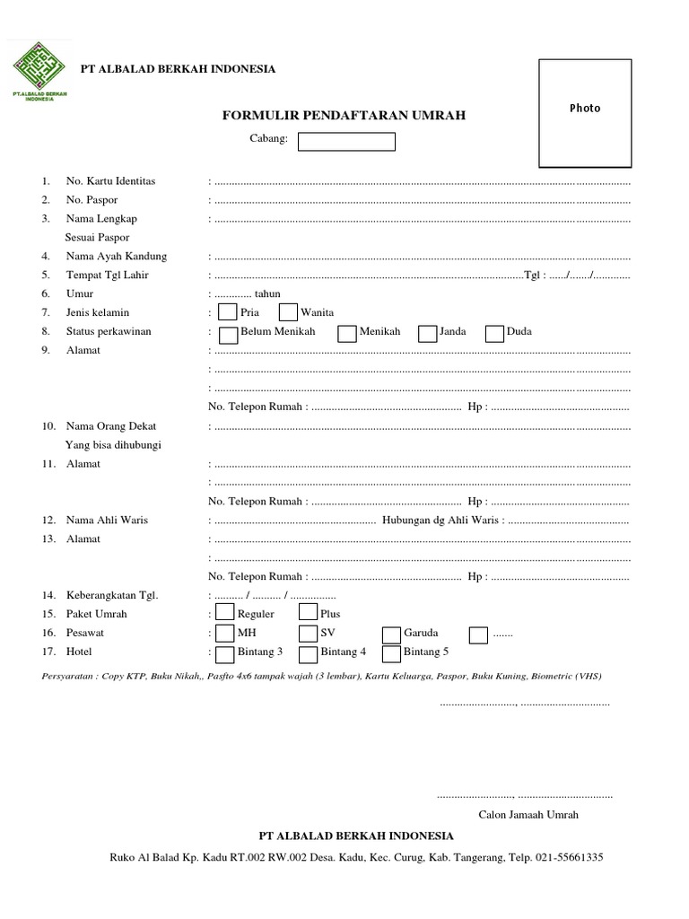 Formulir Pendaftaran Umrah | PDF
