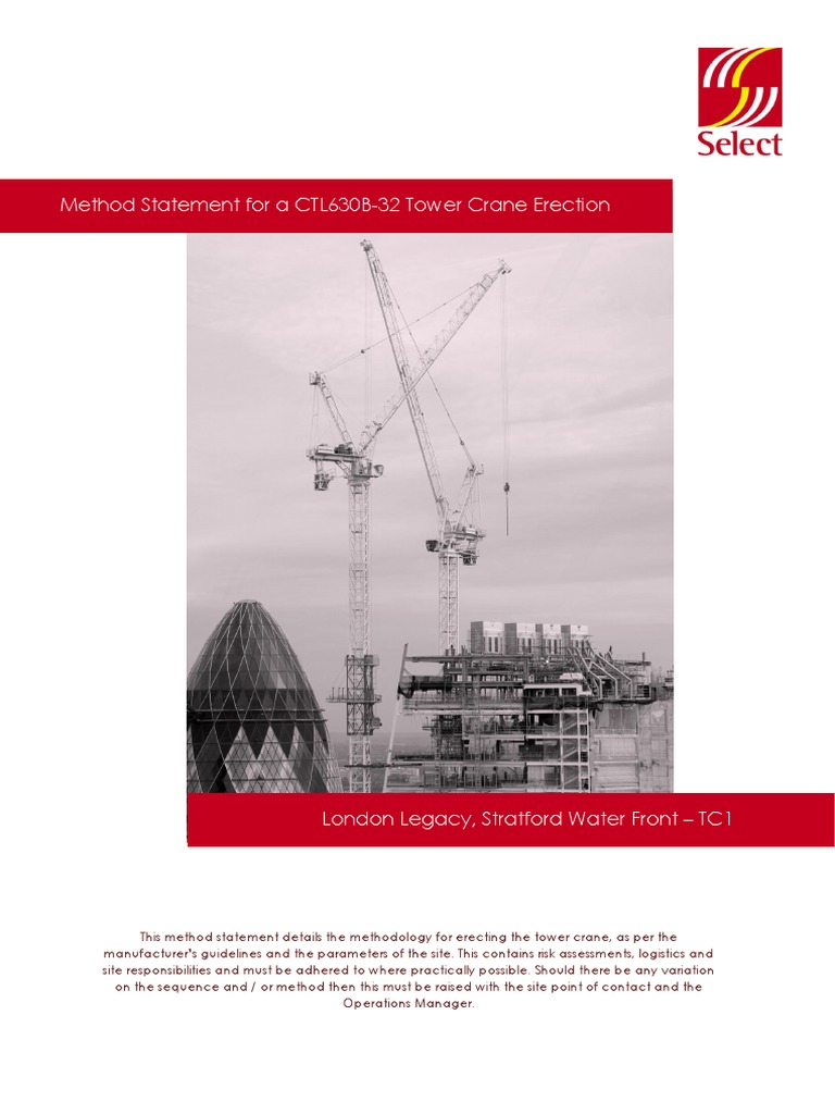 Method Statement For A CTL630B-32 Tower Crane Erection | PDF | Crane (Machine) | Personal ...